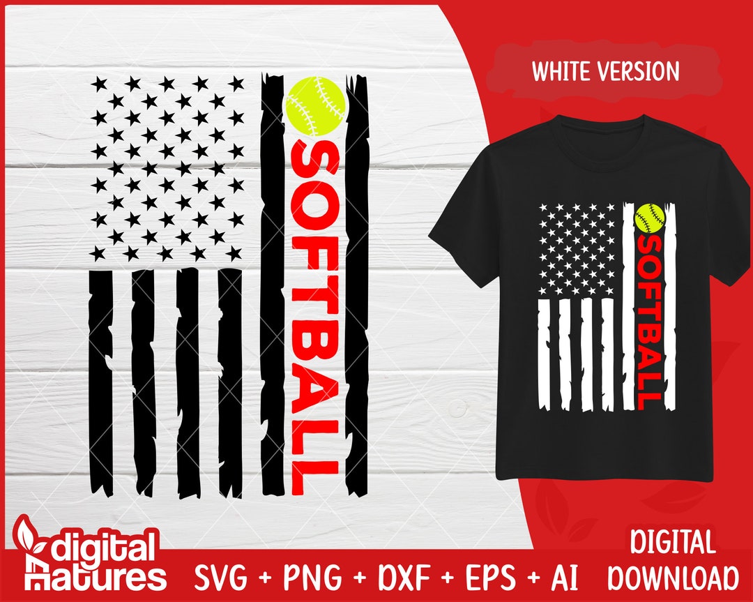 American Flag Softball SVG USA Flag Baseball SVG, Baseball Cut File ...