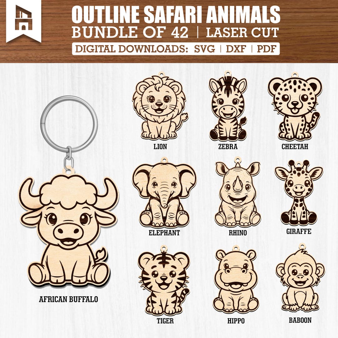 42 Safari Animals SVG Bundle Dxf Pdf, African Jungle Animal Outlines ...