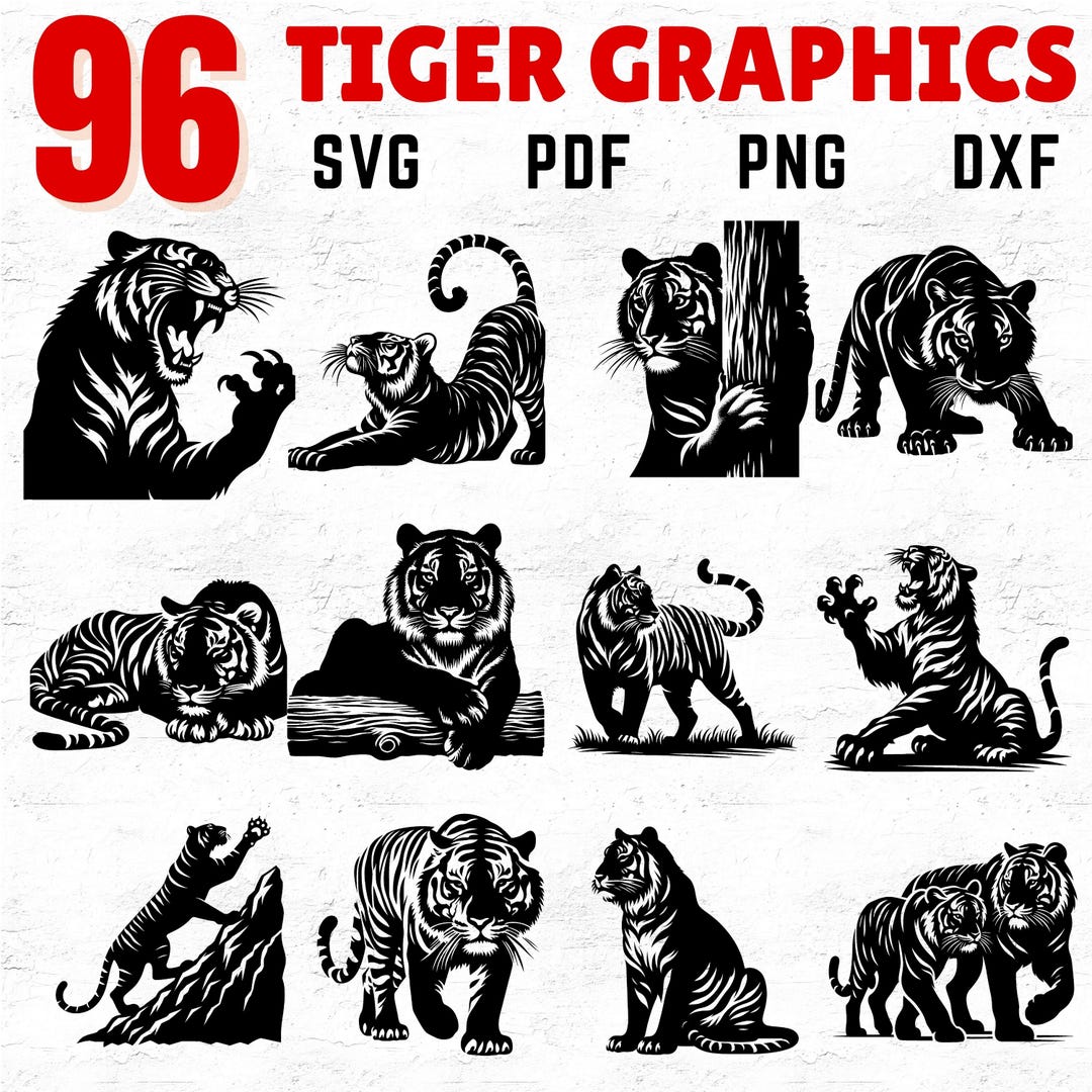 96 Tiger Svg Dxf Png Pdf Bundle for Cricut Crafts, Wild Tiger ...