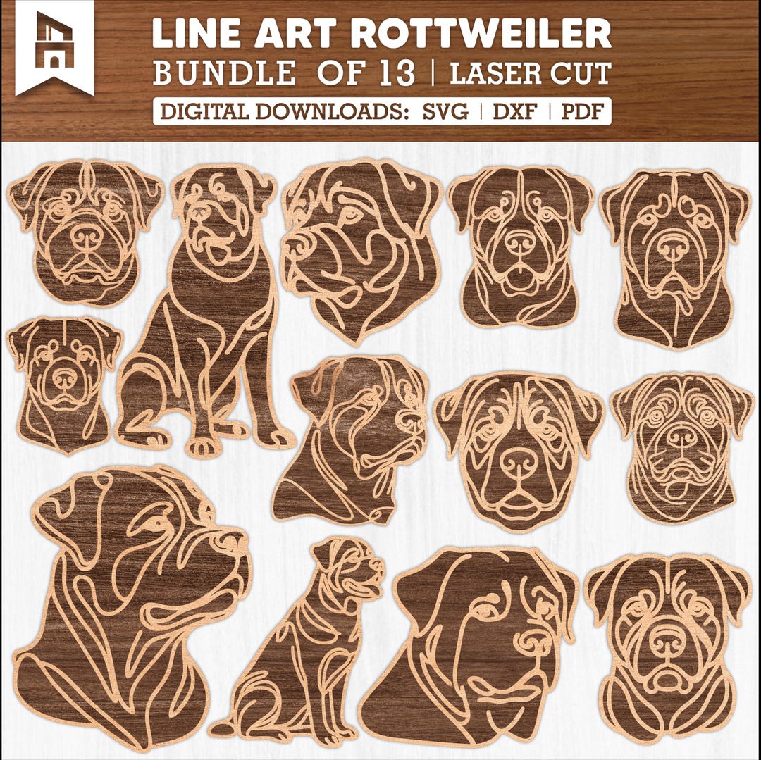 13 Line Art Rottweiler Dog Svg File - Dog Ornaments, Dog Laser Cut ...