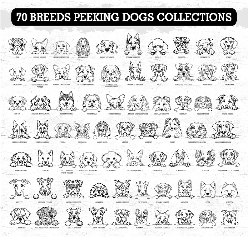 70 Peeking Dog Breeds Svg Dxf Png Pdf Bundle for Cricut and Laser Cut ...