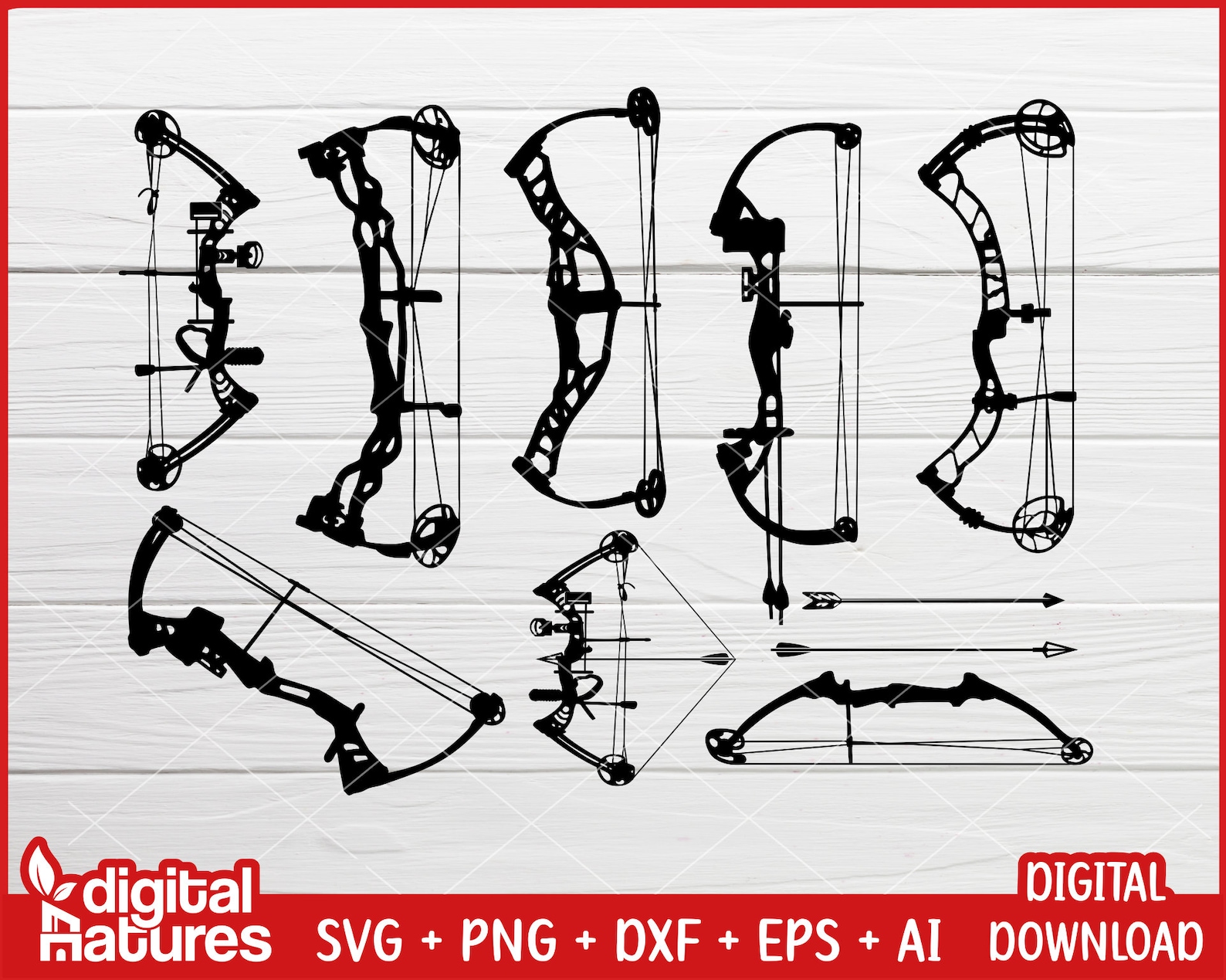 Bundle Compound Bow SVG Hunting Clipart Bow and Arrow SVG - Etsy