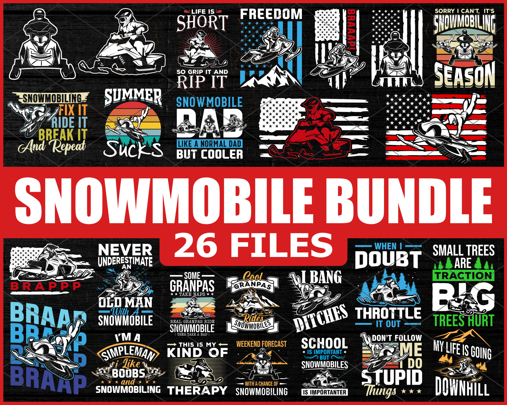 26 Files Bundle Snowmobile Svg - Snowmobiling Svg, Snowmobile Clipart ...