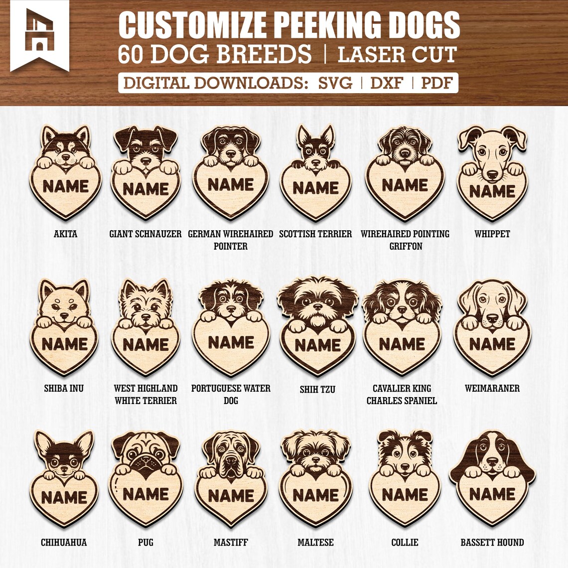 60 Customize Dog Breed Heart SVG Bundle | Custom Name Pet Designs for ...