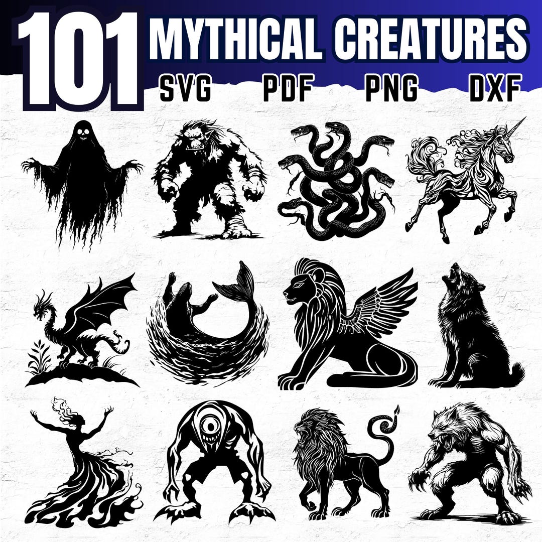 101 Mythical Creature SVG DXF PDF Bundle for Cricut Crafts, Fantasy ...