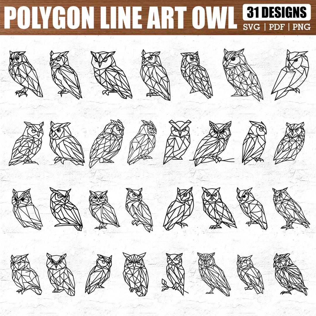 31 Polygon Owl Line Art SVG Bundle, Geometric Owl Png Pdf Files ...
