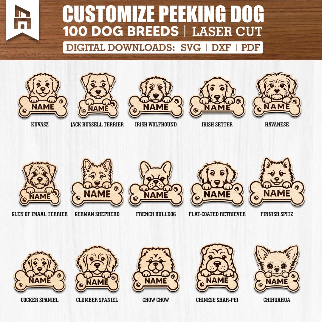 100 Customize Dog Name Bundle Svg Pdf Dxf | Laser Cut Files | Glowforge ...