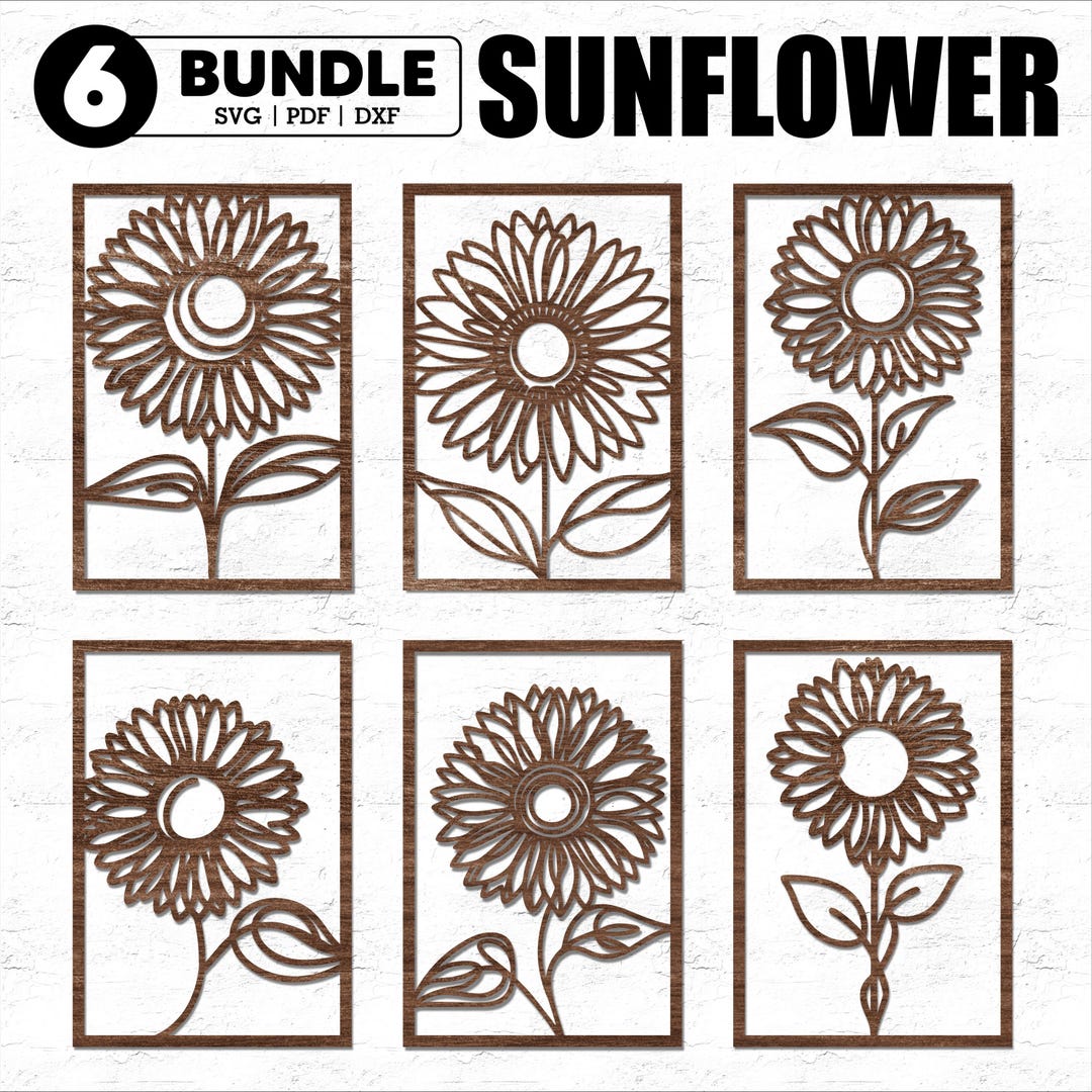 6 Decorative Laser Cut Sunflower Bundle Svg Florals - Wildflower ...