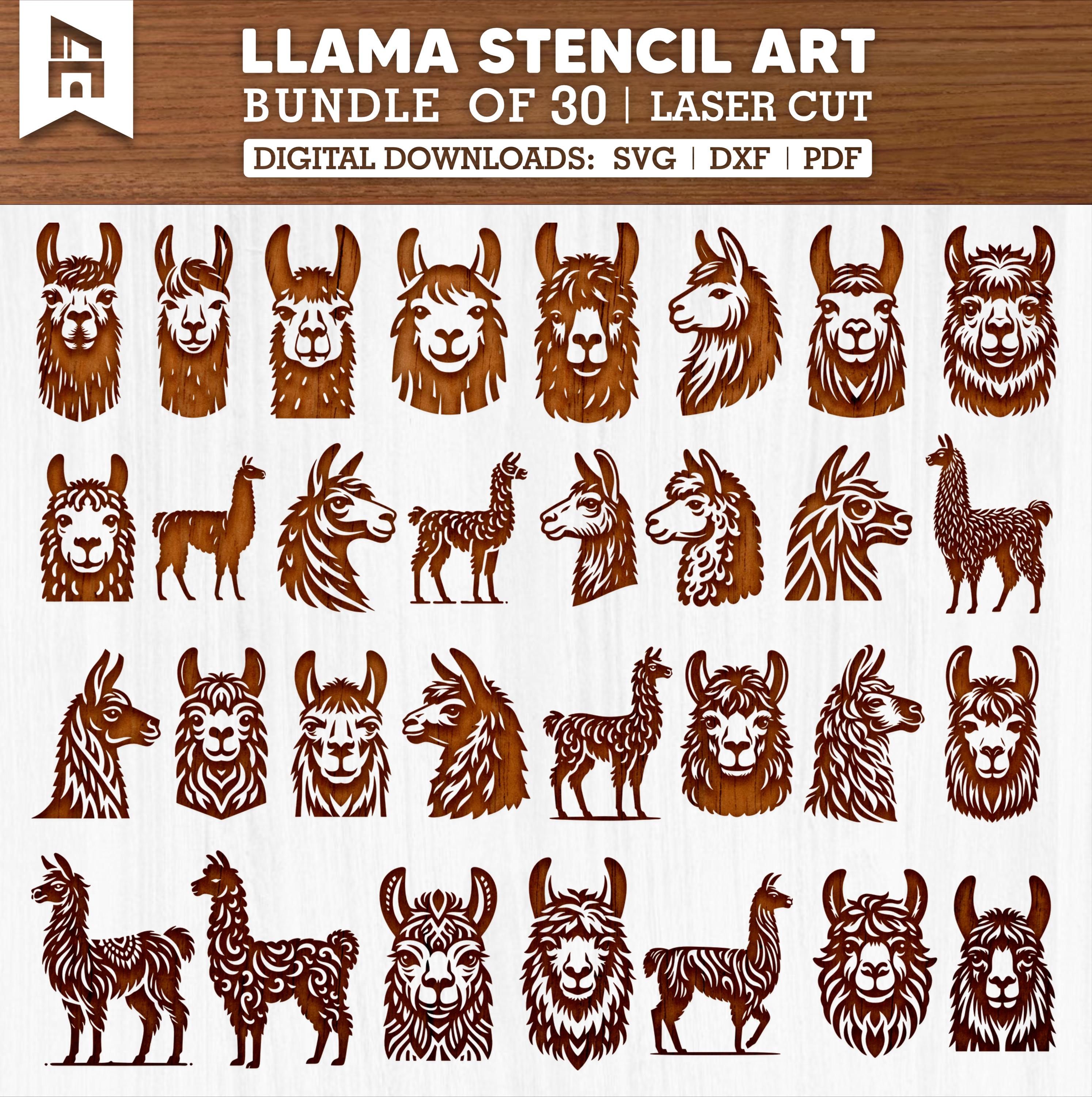 30 Stencil Art Llama Bundle Svg Pdf Dxf - Llama Multilayer, Llama Laser ...