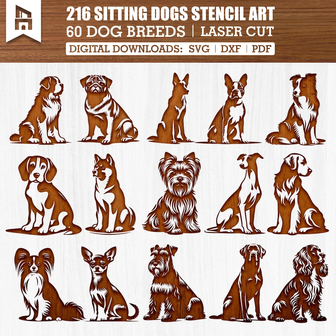 207 Dog Breeds Laser Cut SVG Bundle With Standing Dog Stencils for ...