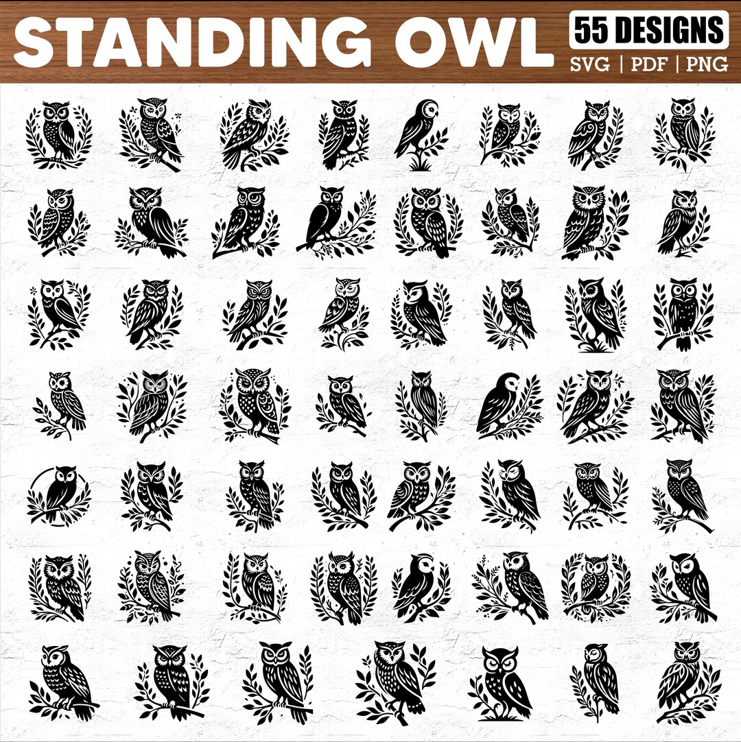 55 Standing Owl SVG Bundle, Owl Cut Files, Woodland Bird Clipart ...