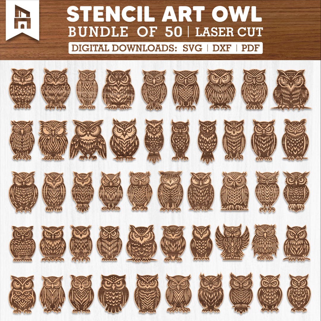 50 Bundle of Owl Laser Cut Svg Dxf Standing Owl - Owl Multilayer, Owl ...
