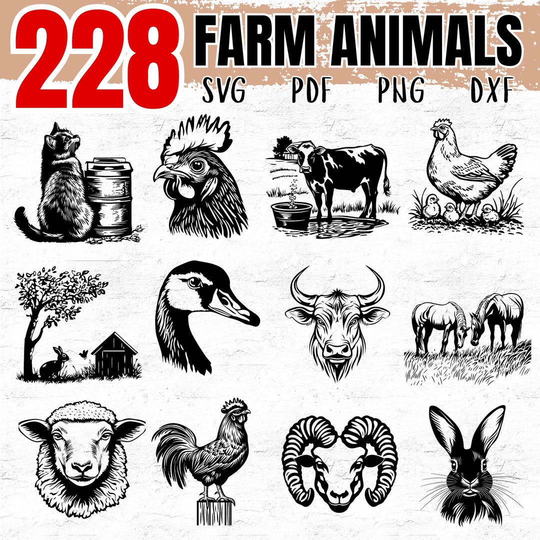 228 Farm Animal SVG DXF PDF Bundle for Cricut Crafts, Barnyard ...
