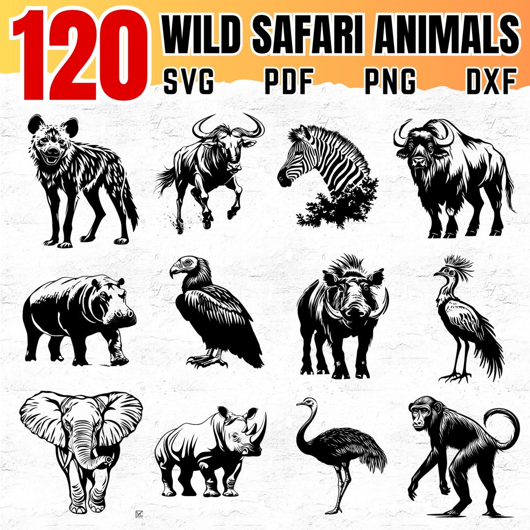 120 Wild Safari Animal SVG DXF PDF Bundle for Cricut Crafts, Jungle ...