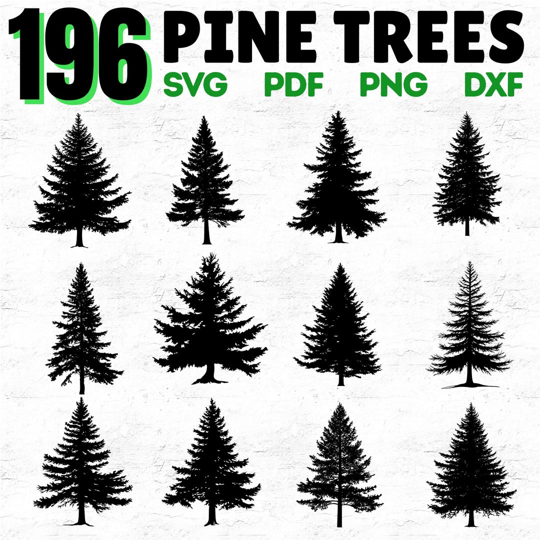 196 Pine Tree Clipart Bundle SVG PNG PDF Dxf | Evergreen Forest Tree ...