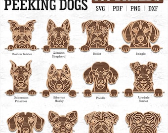 Laser Cut Line Art Peeking Dogs 100 Breeds Dog Bundle Svg Pdf Dxf Png ...