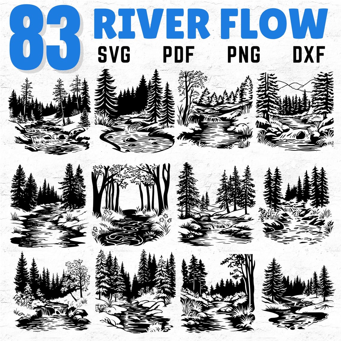 83 River Flow SVG PNG PDF Dxf Bundle, Flowing Stream and Forest River ...