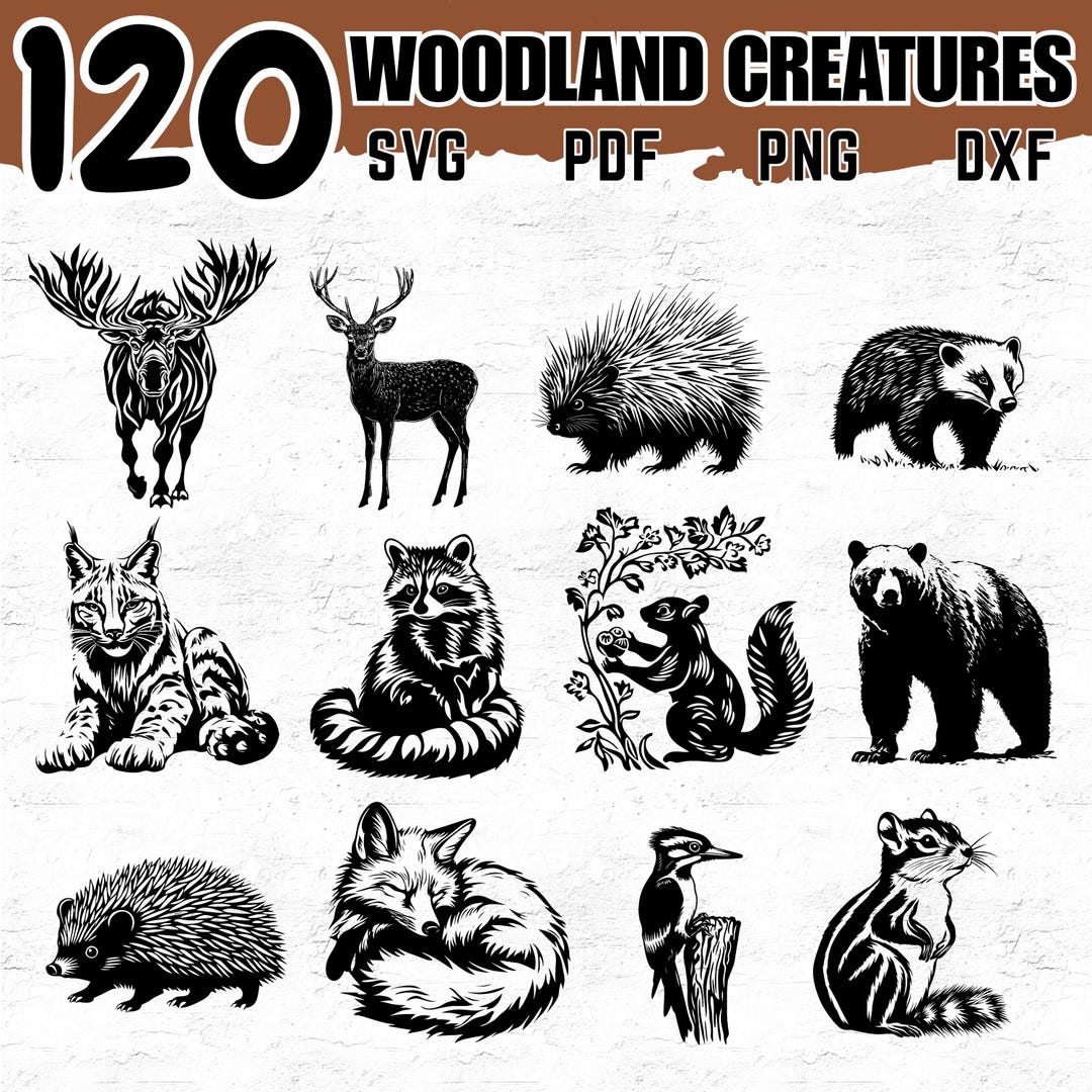 120 Woodland Creature SVG DXF PDF Png Bundle for Cricut Crafts, Forest ...