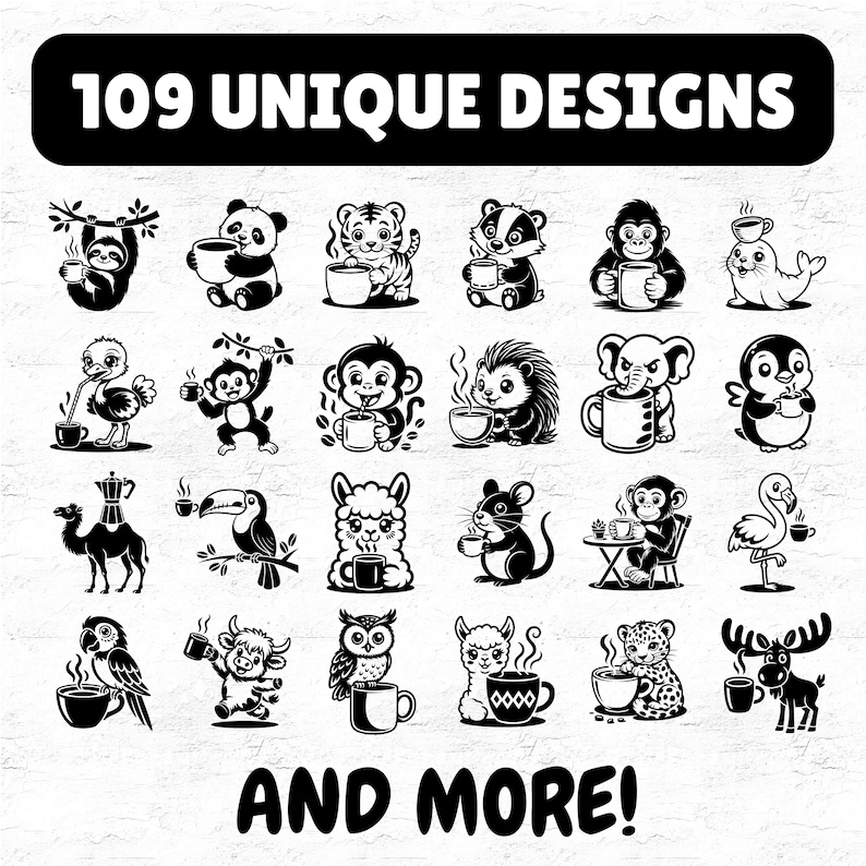 109 Chibi Zoo Animals Coffee SVG Bundle | Cute Funny Animal Designs for ...