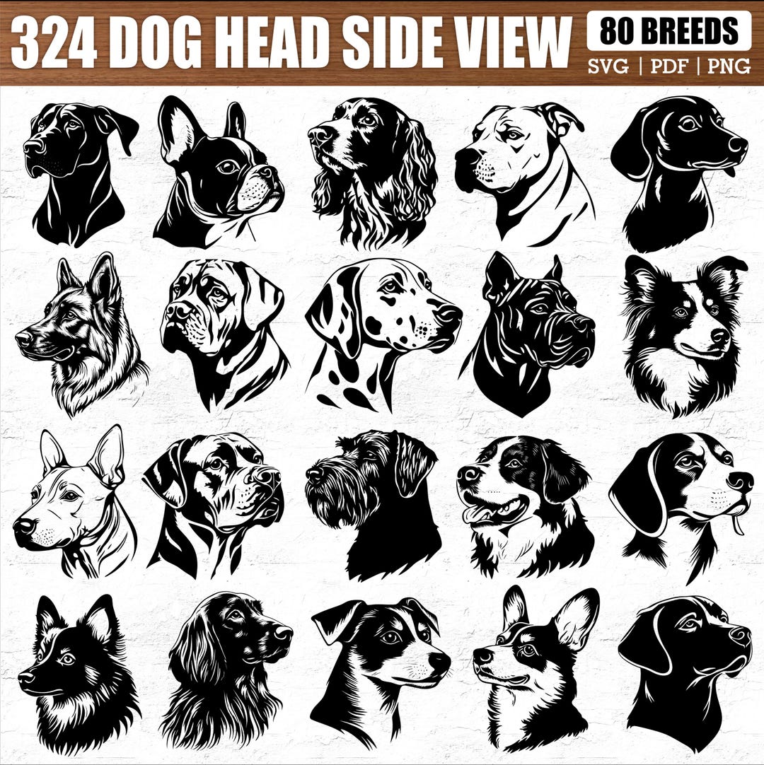324 Breeds Dog Head Side View SVG Bundle Stencil Art, Pet Portrait Cut ...