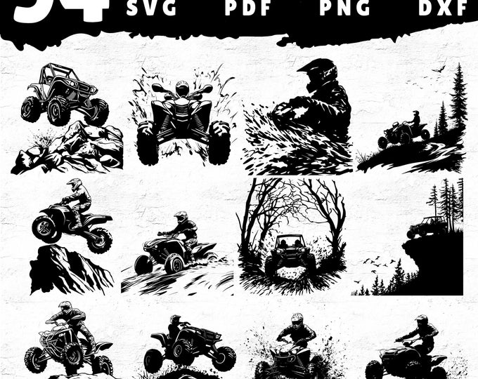 ATV in Mud SVG PNG, Quad, 4 Wheeler, Vector Graphic, Laser Engraver ...