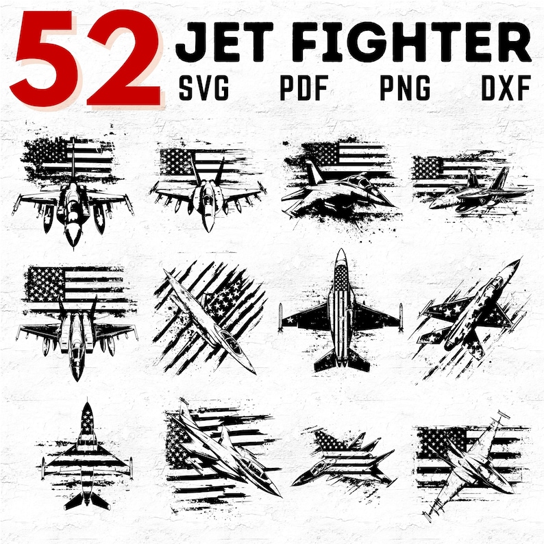52 Jet Fighter USA Flag SVG Bundle for Cricut Crafts, Patriotic ...