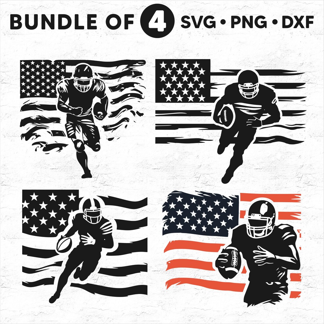 4 Bundle of American Flag Football Svg, Two Football Player Svg, Custom ...
