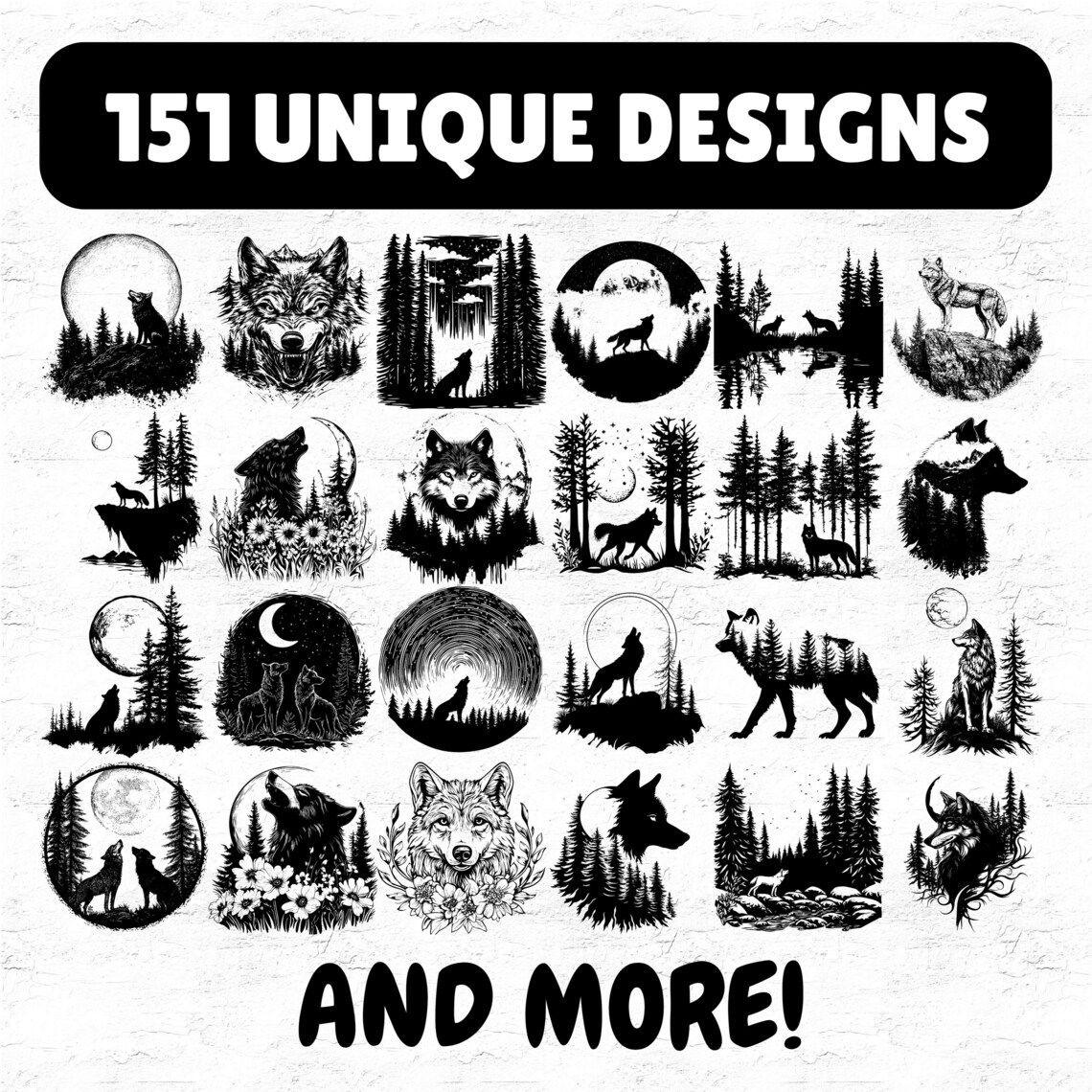 151 Wolf With Forest Clipart Bundle SVG PNG PDF Dxf | Wild Wolf ...