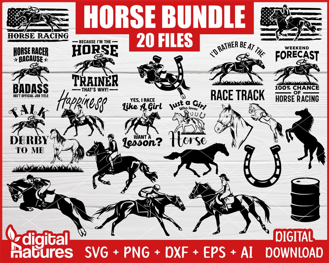 20 Files Bundle Horse Racing SVG - Race Track Horse SVG, Barrel Racing ...