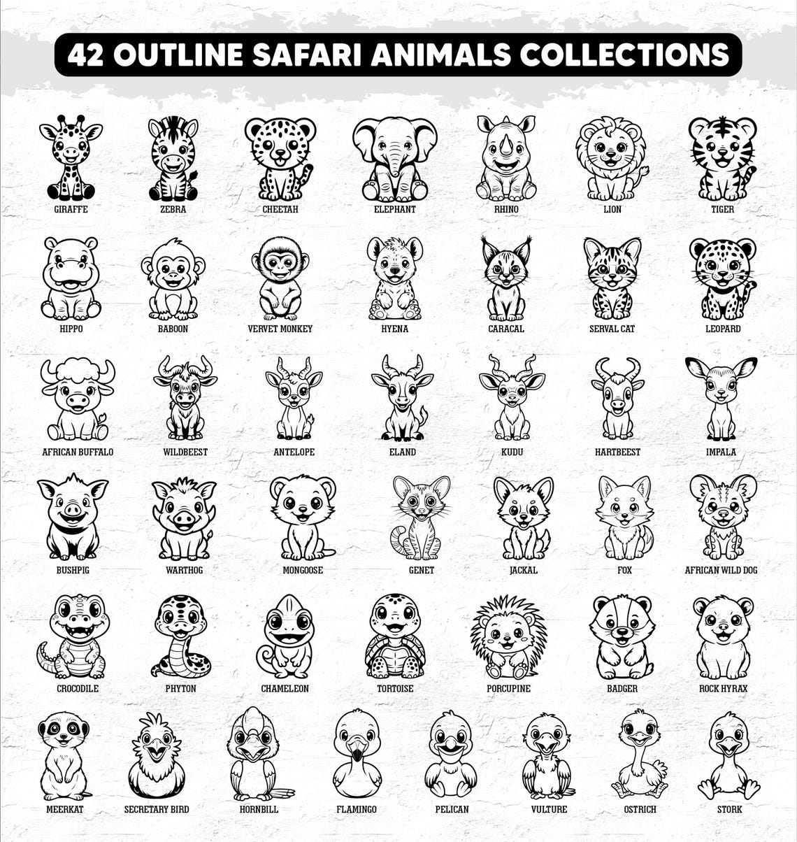 42 Safari Animals SVG Bundle Dxf Pdf, African Jungle Animal Outlines ...
