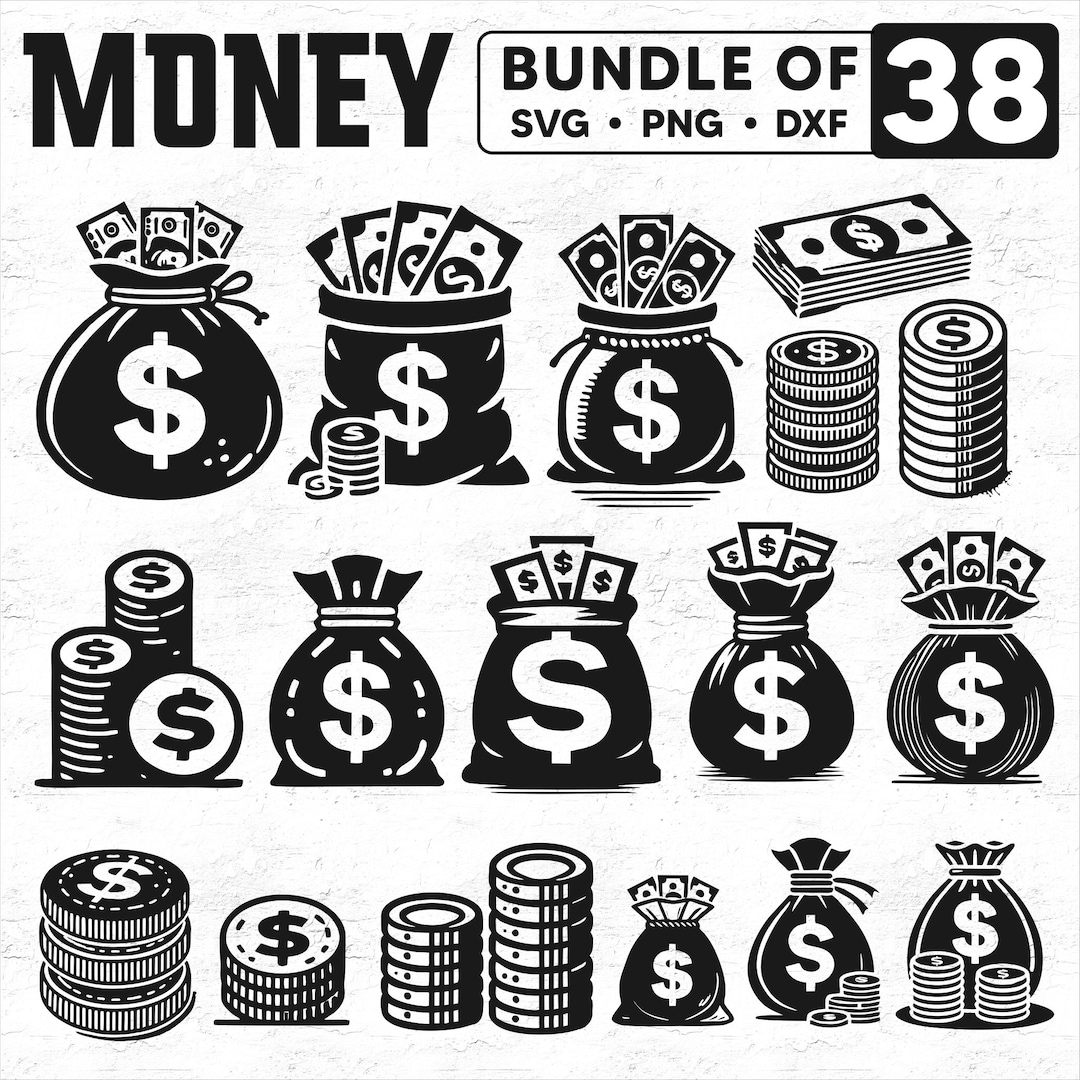 38 Bundle of Sack of Money Coins Svg Files - Coins Bundle Svg, Dollar ...
