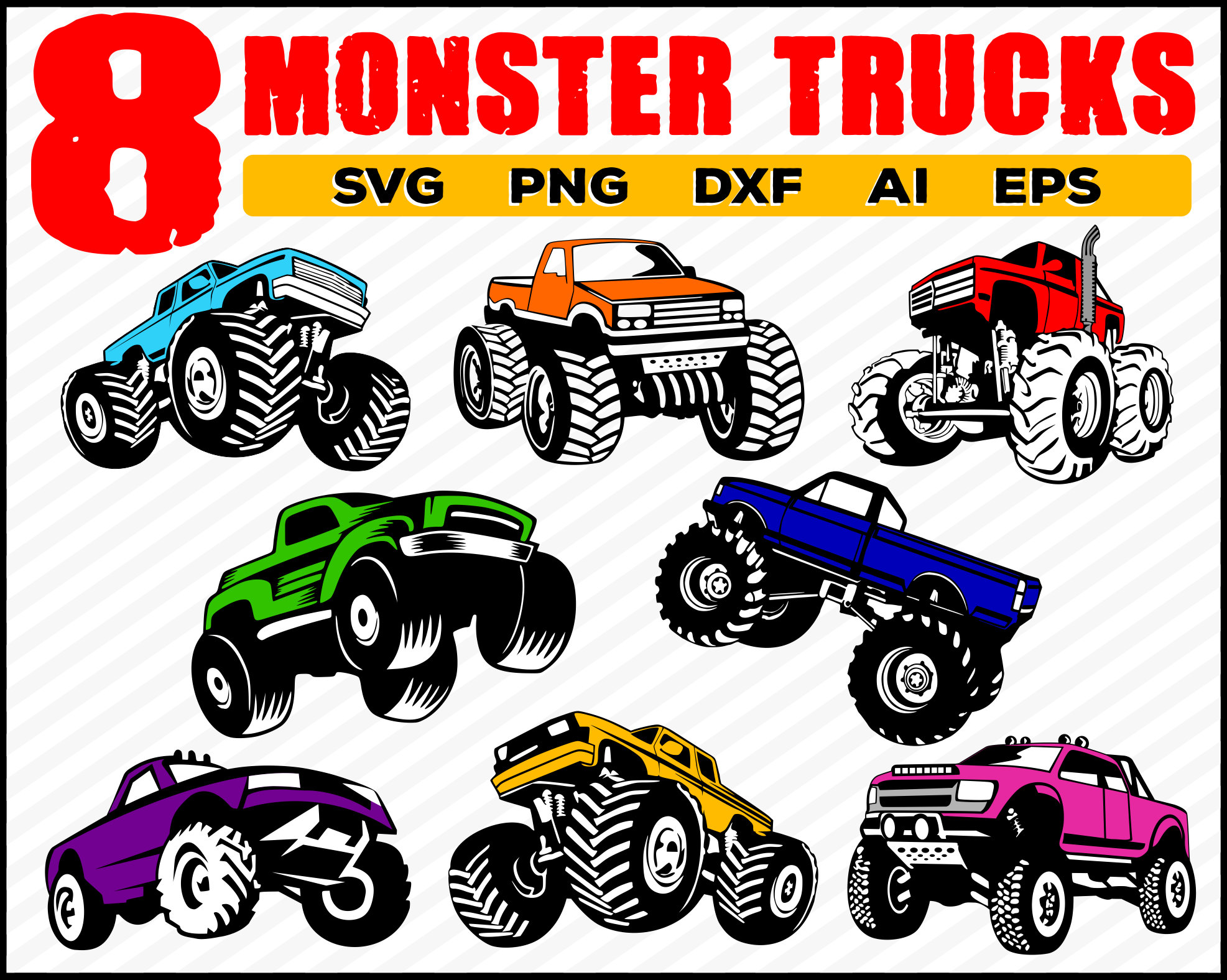 Monster Trucks Bundle SVG - Trucks SVG, 4x4 off Road SVG, Car Svg ...