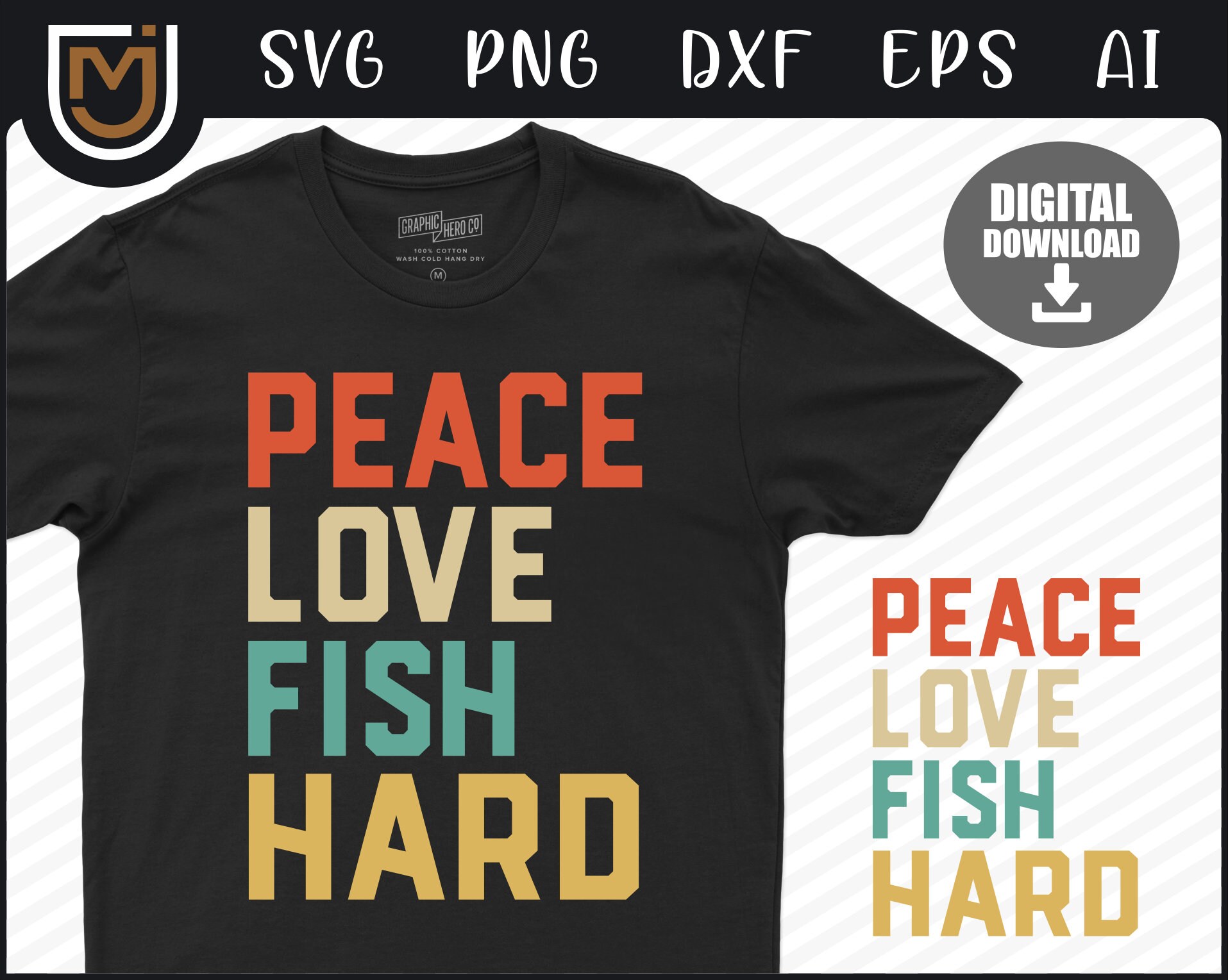Retro Peace Love Fish Hard SVG Fish Clipart Fishing | Etsy
