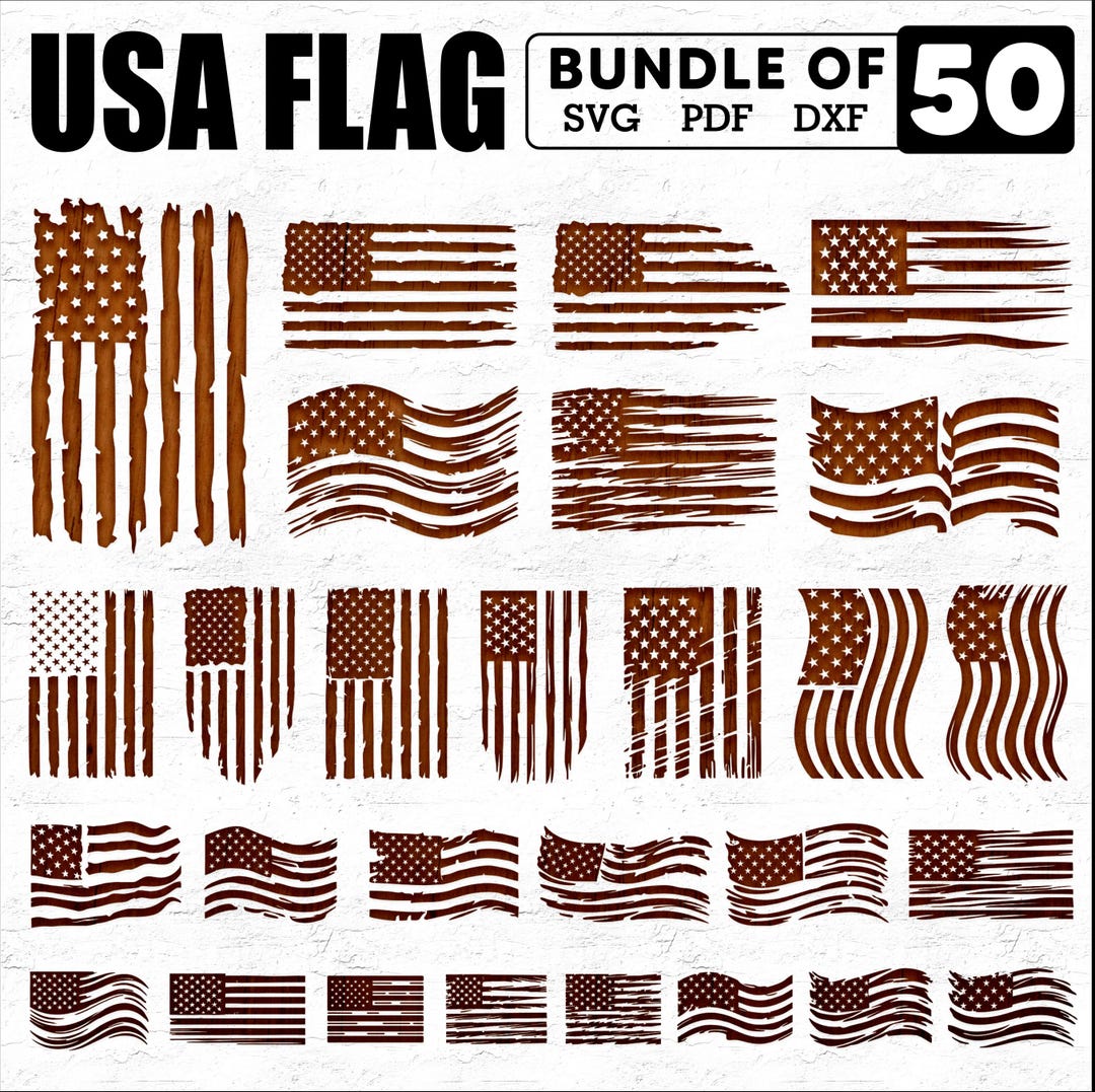 Laser Cut 50 Bundle of American Flag Svg Pdf Dxf Png USA Flag Laser Cut ...