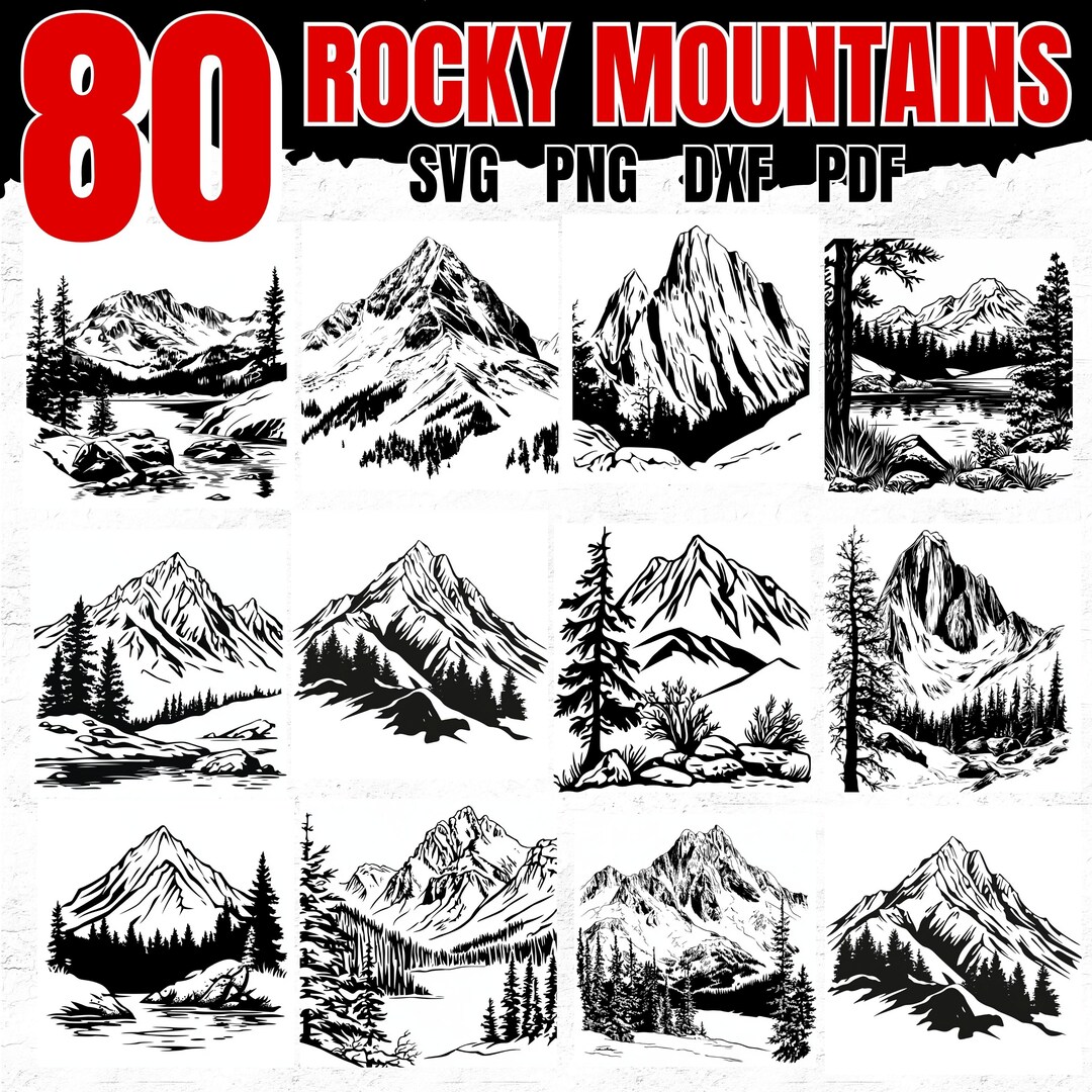 80 Rocky Mountains SVG PNG Pdf Bundle, Mountain Landscape Clipart Set ...