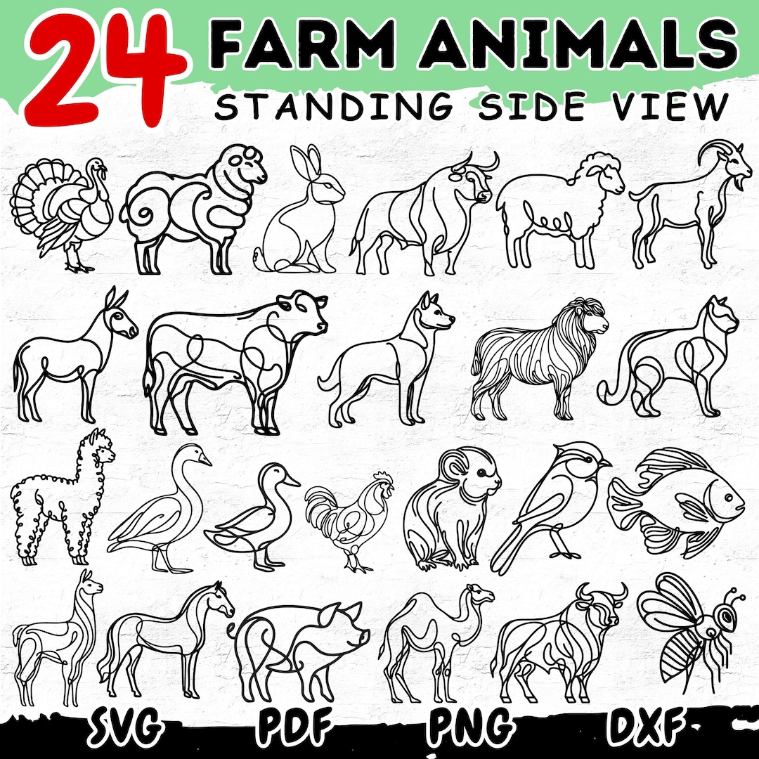 24 Farm Animals Cricut SVG DXF PDF Bundle for Cricut Crafts, Barn ...