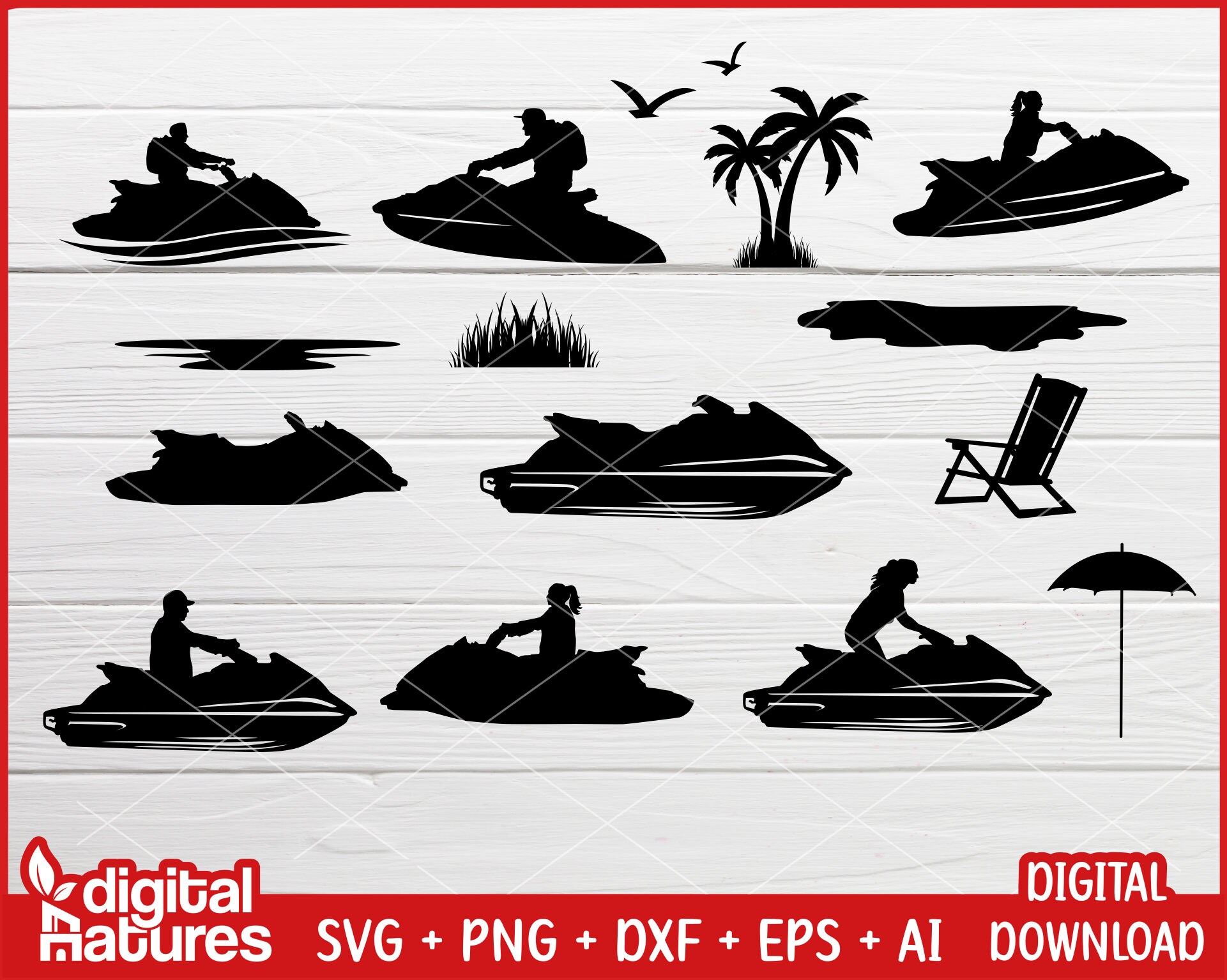 Bundle Jet Ski SVG - Beach Svg, Ocean Svg, Summer Svg, PNG, Clipart for ...