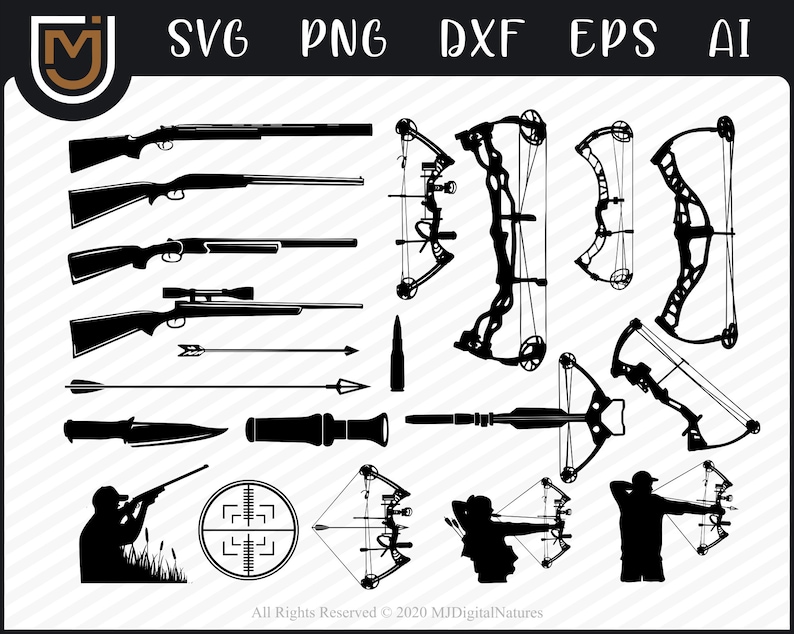 Bundle Jagd ausrüstung Clipart Waffen Jagd SVG Bogen und - Etsy.de