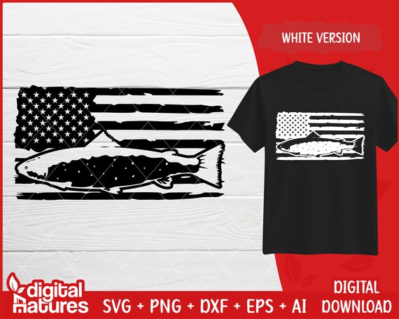 American Flag Salmon SVG Fisherman Svg Salmon Clipart - Etsy