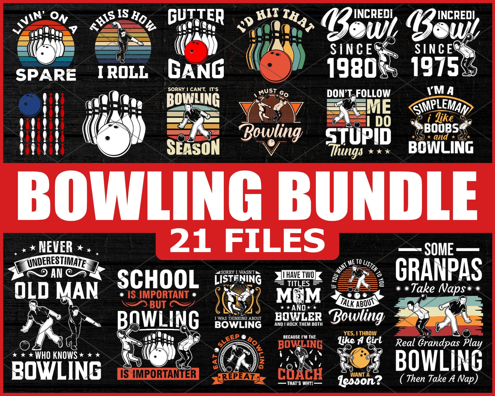 21 Files Bundle Bowling SVG File Bowler Svg Bowling Pin - Etsy