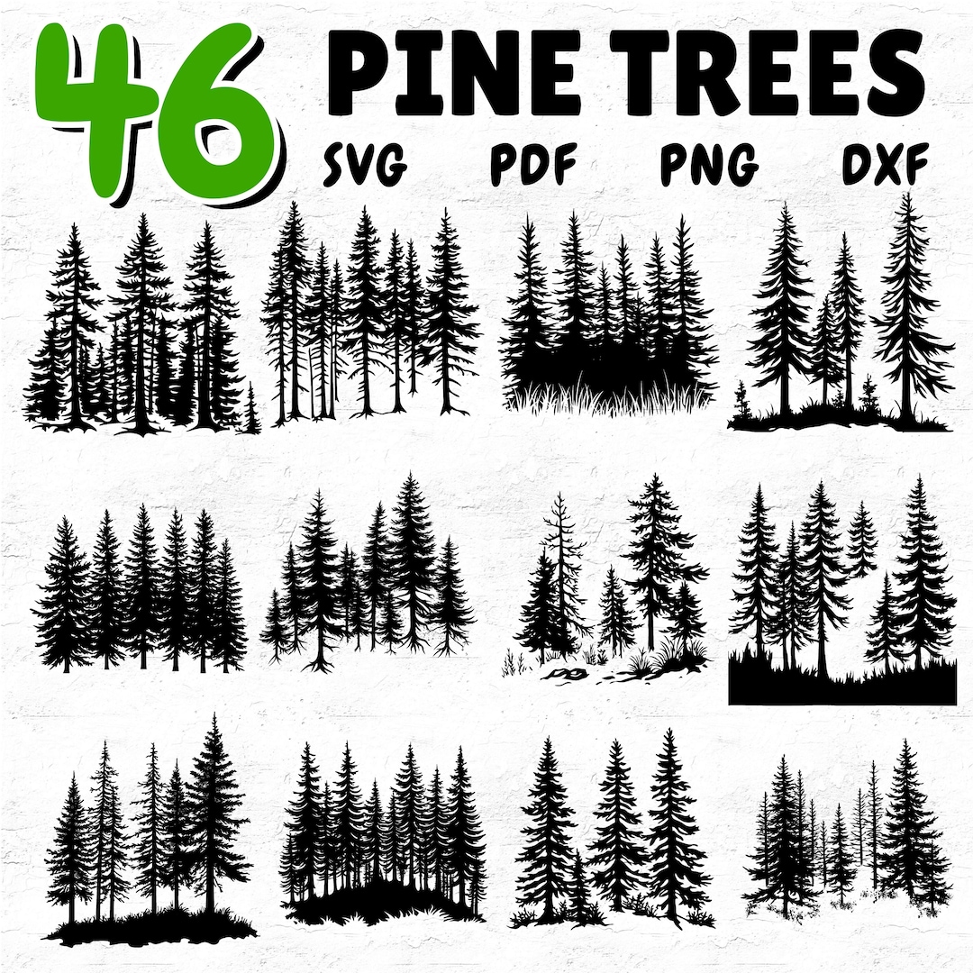46 Pine Tree Silhouette SVG PNG Pdf Files for Cricut Crafts, Forest ...