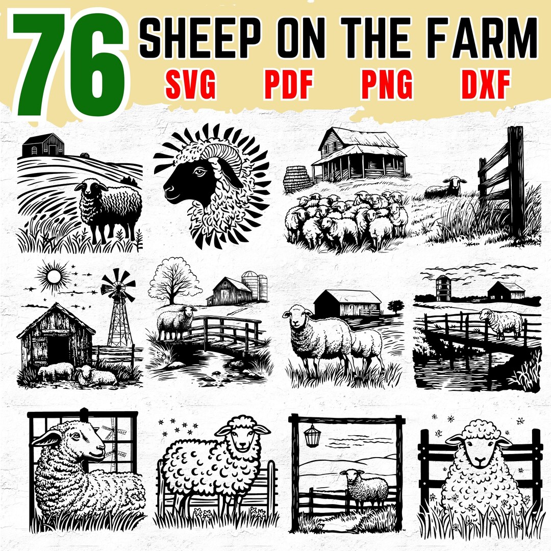 76 Sheep SVG DXF Bundle for Cricut Crafts, Farm Animal Silhouette ...