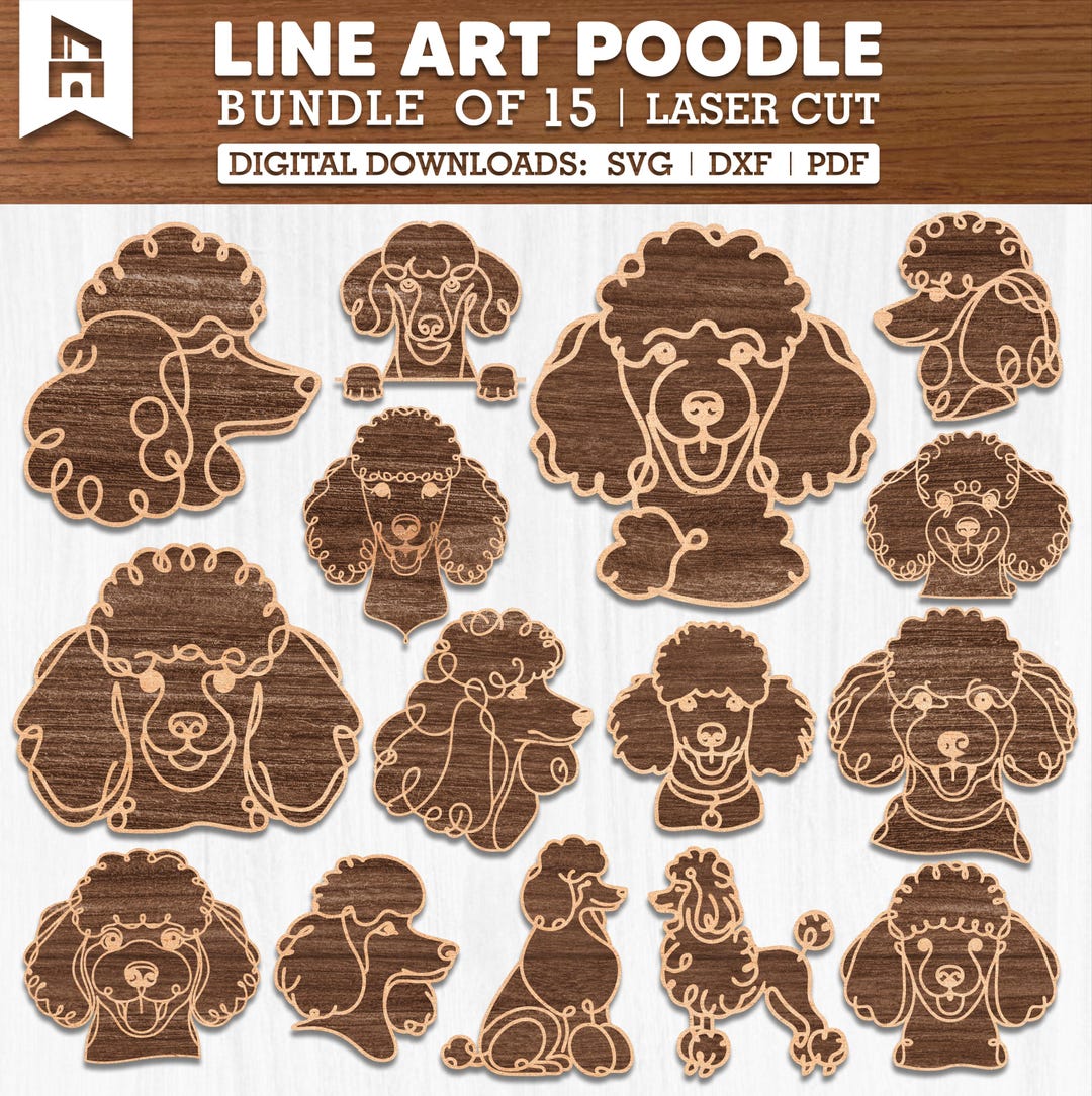15 Line Art Poodle Dog Svg File - Dog Ornaments, Dog Laser Cut ...