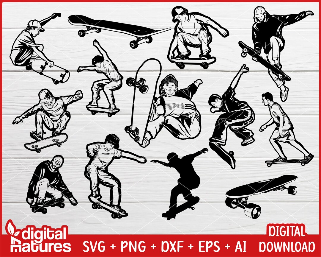 Skateboard SVG Files Bundle - Skating Svg, Skateboarding SVG, Clipart ...
