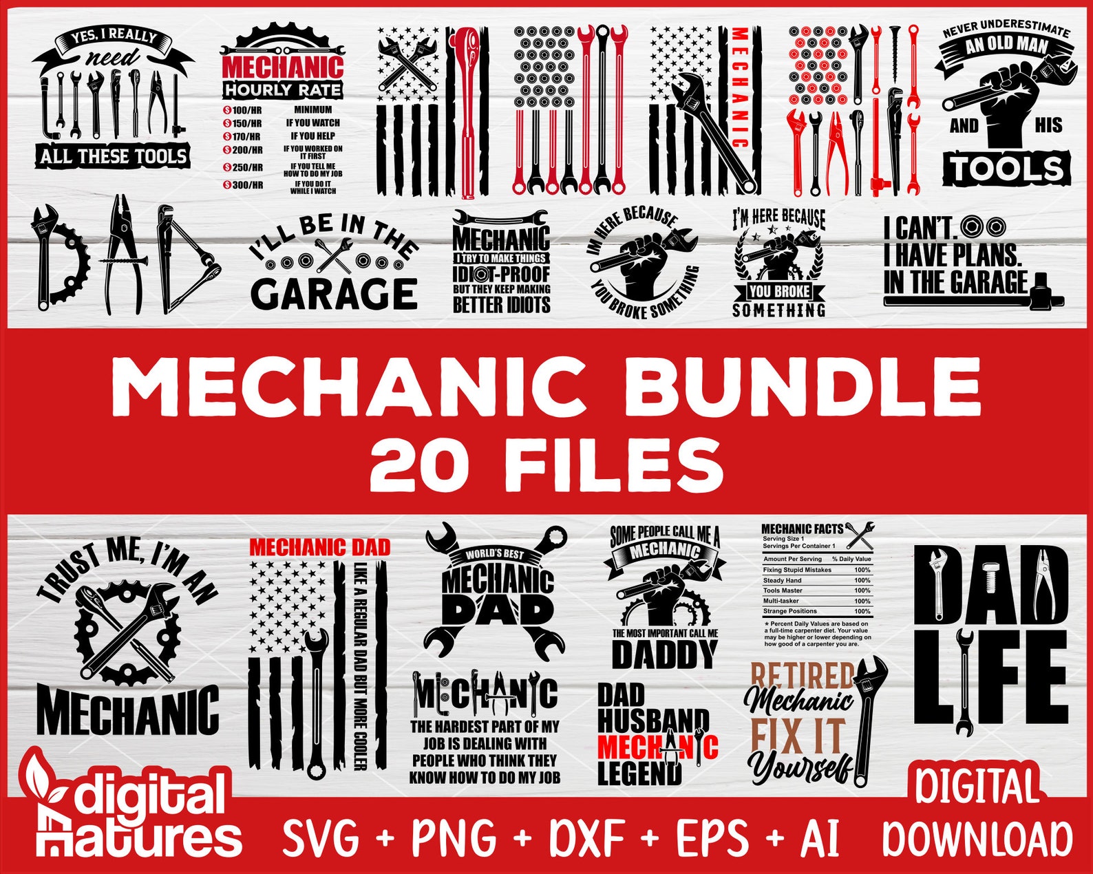 20 Files Bundle Mechanic Svg Car Mechanic Svg, Tools Svg, Wrench Svg ...
