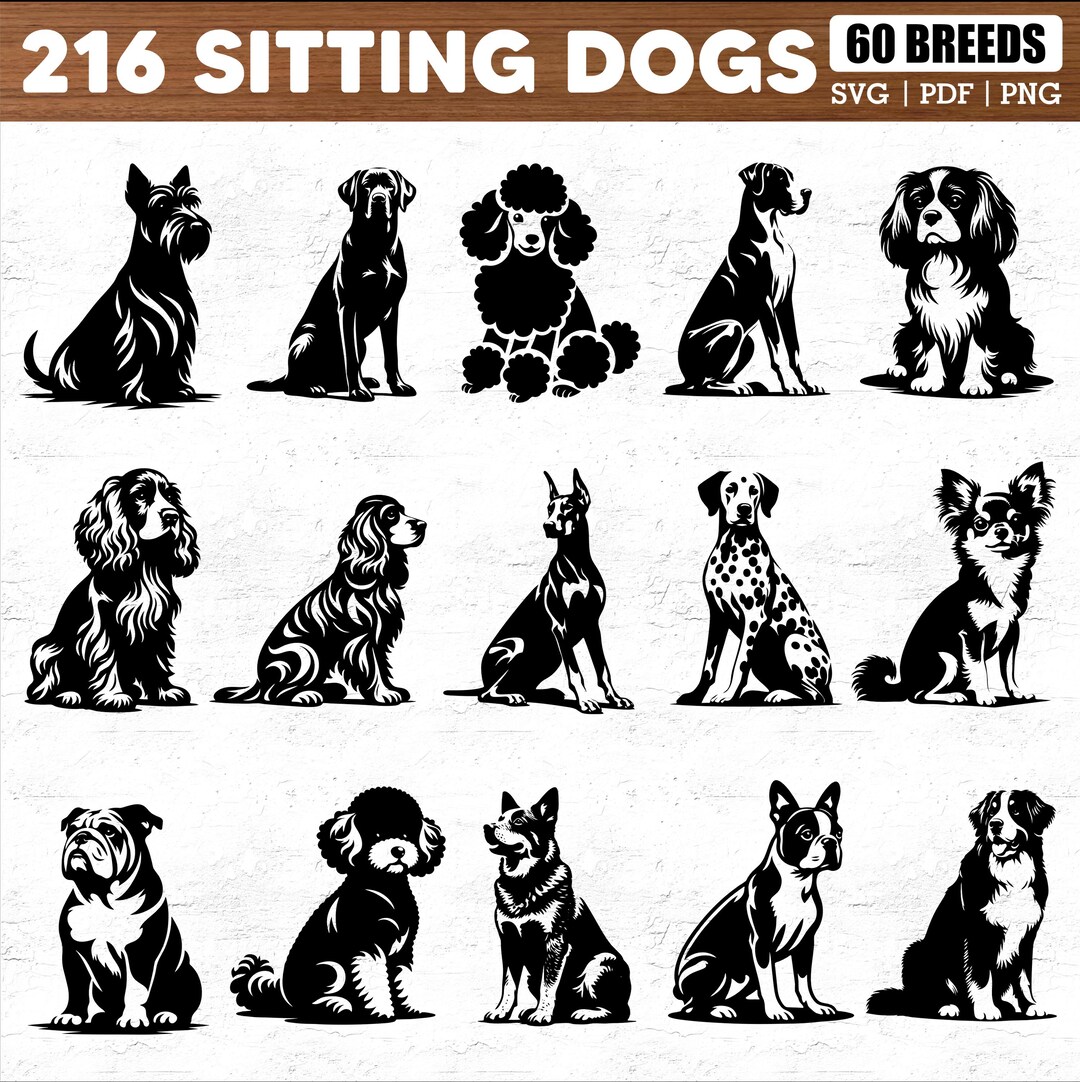 216 Sitting Dog SVG Bundle With 60 Dog Breeds for Cricut Projects, Pet ...