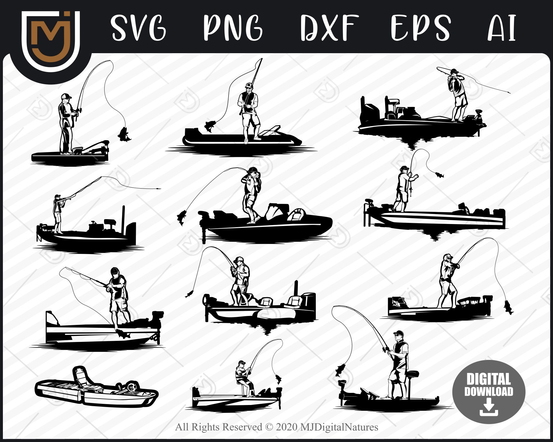 Fishing SVG Files Fisher Bundle Kayak Fishing SVG Fisherman | Etsy