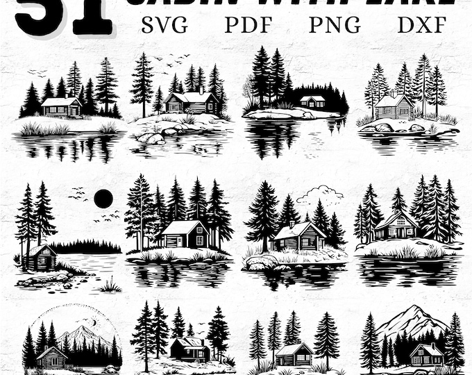 Rustic Log Cabin Wood Scene Valley Mountain Lake Landscape Camp Svg,dxf ...