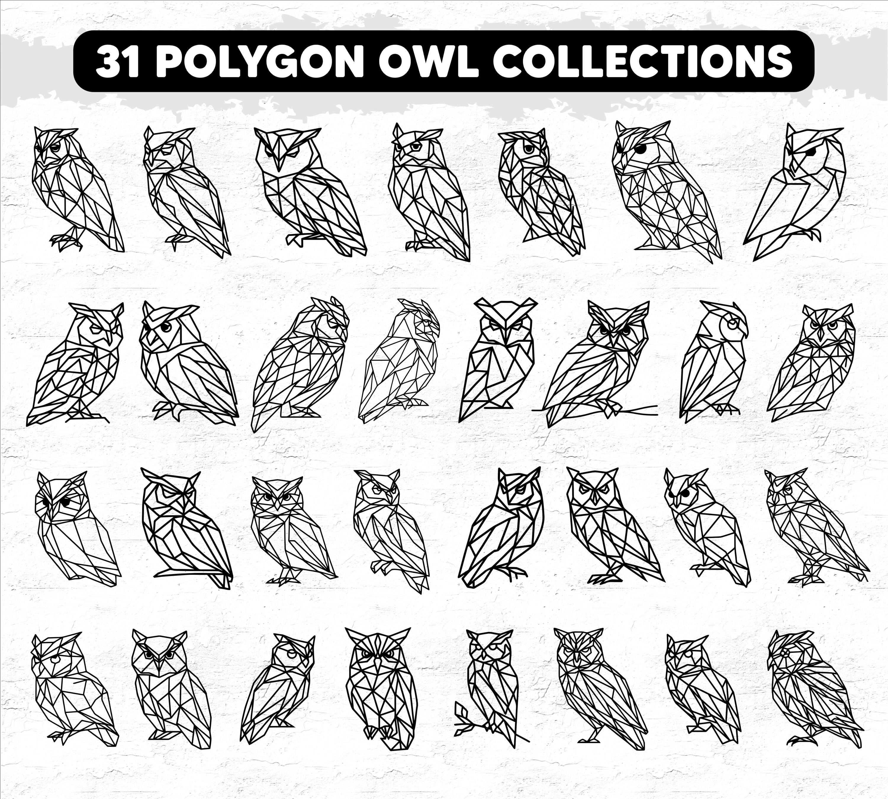 31 Polygon Owl Laser Cut File Bundle, Geometric Owl Svg Dxf Pdf ...