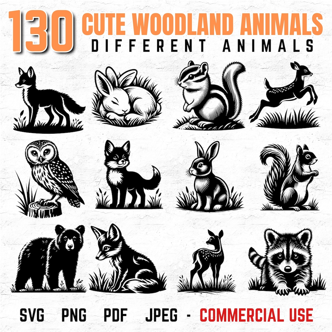 130 Cute Woodland Animals Svg DXF PNG PDF Bundle for Cricut ...